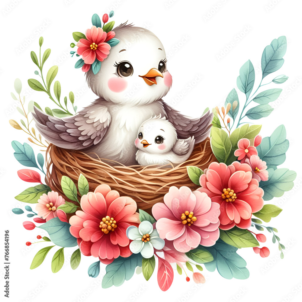 Watercolor Cute Mother And Baby Safari Animals Clipart Mom and Baby PNG ...