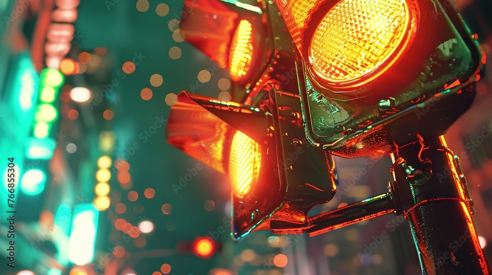 closeup of traffic light, green and red signals, city intersection with ...