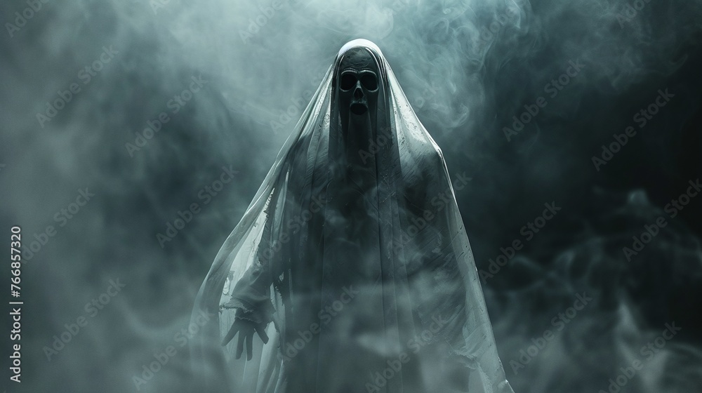 spooky and creepy ghost on a dark horror background with a haunted and ...