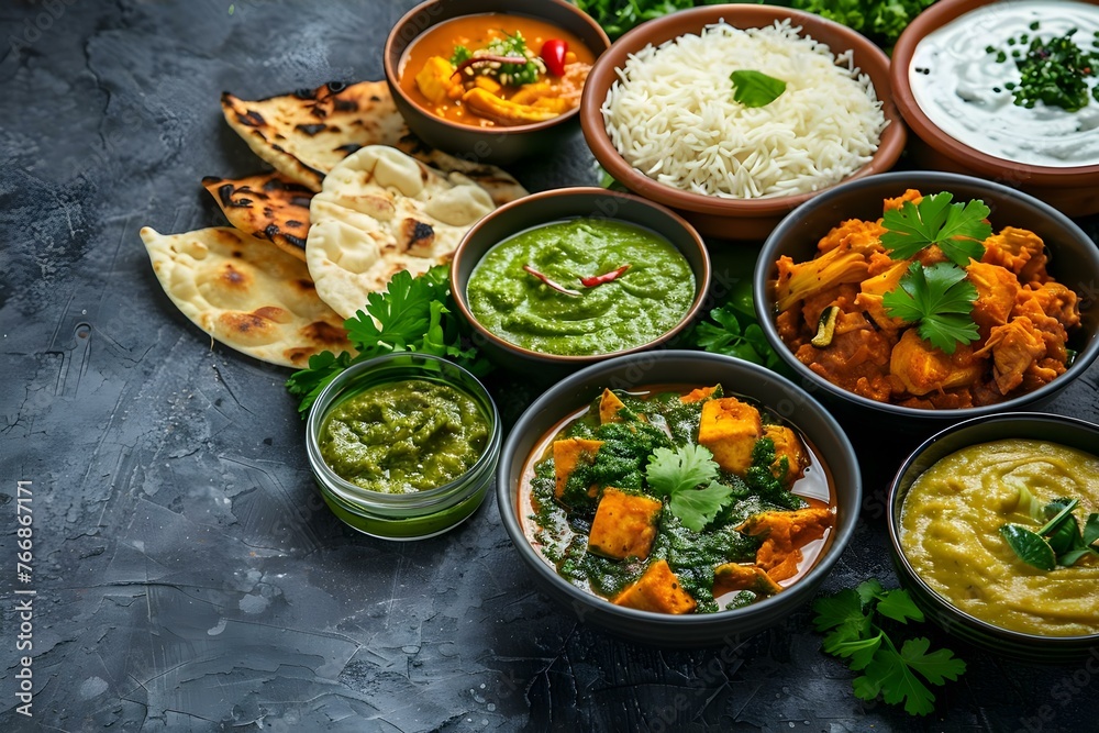 Variety of Indian Dishes: Chicken Palak Paneer, Chicken Tikka Biryani ...