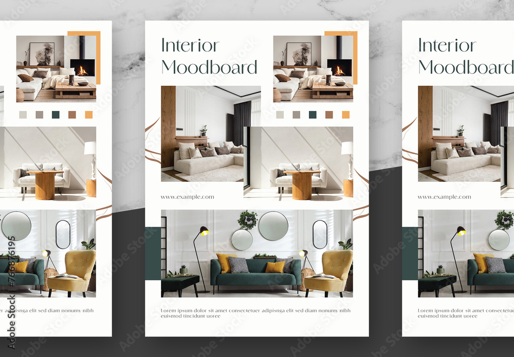 Clean Green Interior Moodboard Stock Template | Adobe Stock