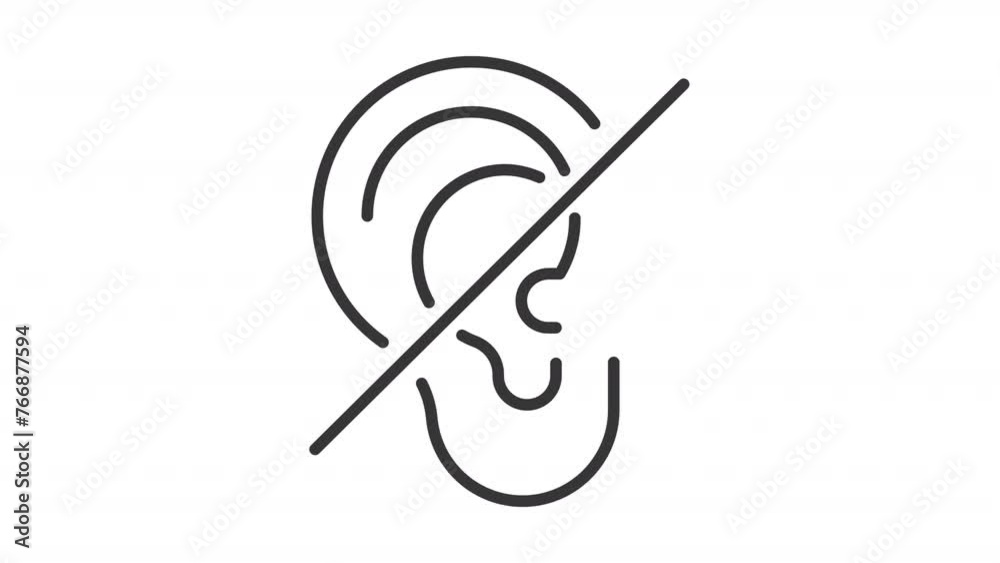 Deafness line animation. Animated crossed out ear icon. Audiological ...