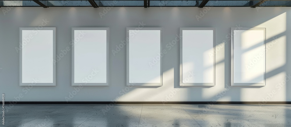 Four empty vertical light box designs attached to a wall, viewed from ...