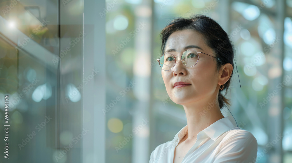 Beautiful 45 years old gentle Chinese Han woman, wearing glasses ...