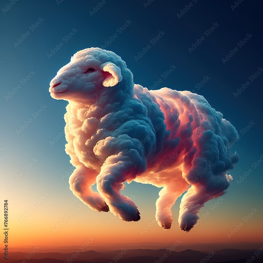 Lightly colored cloud sculpted into the shape of a lamb in the clear ...