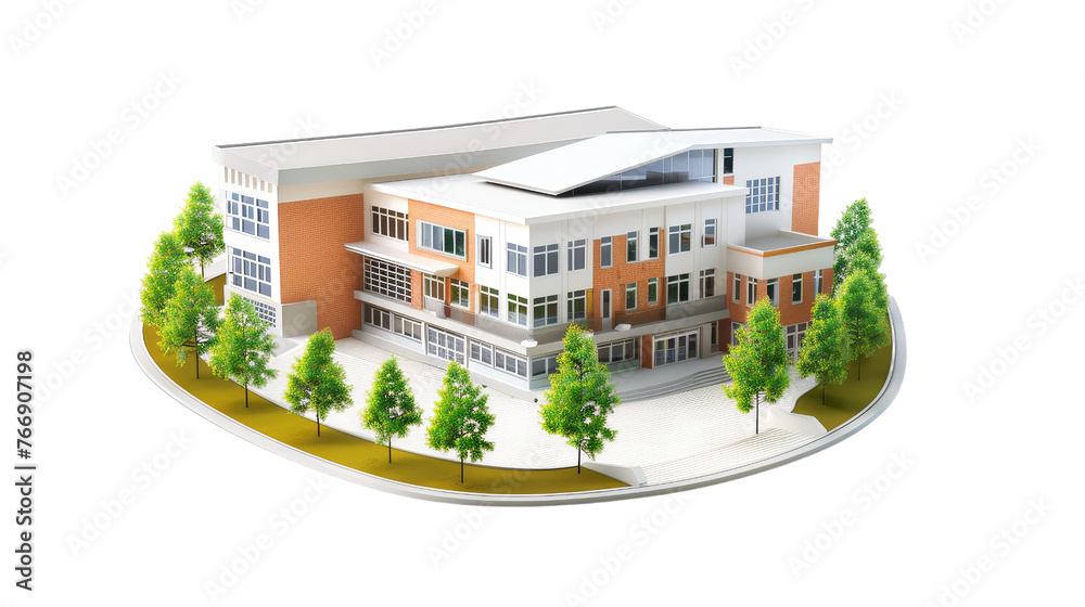 3d illustration school building, 3d rendering Isolated on Transparent ...