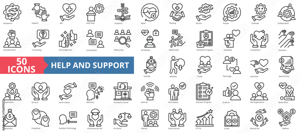 Help and support icon collection set. Containing assistance, service ...