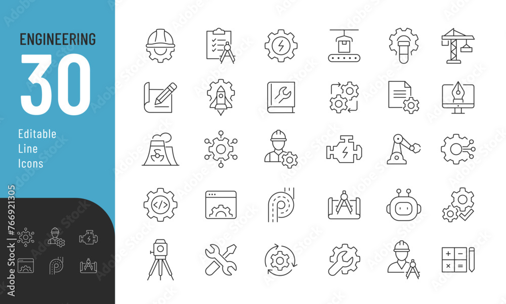 Engineering Income Line Editable Icons set. Vector illustration in ...
