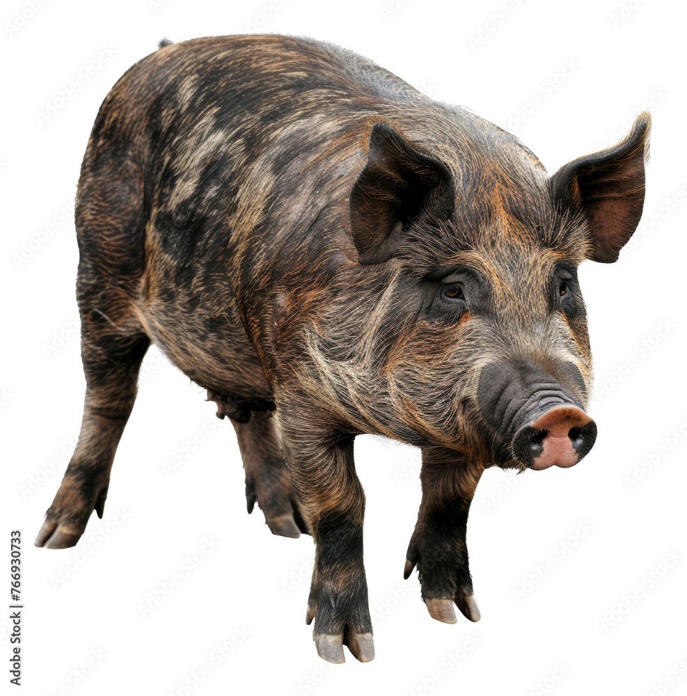 Adult pig with black and tan markings on transparent background - stock ...