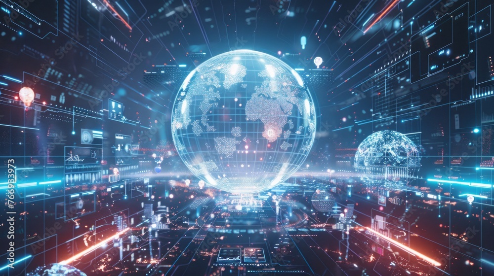 An immersive 3D animation displaying a holographic representation of ...