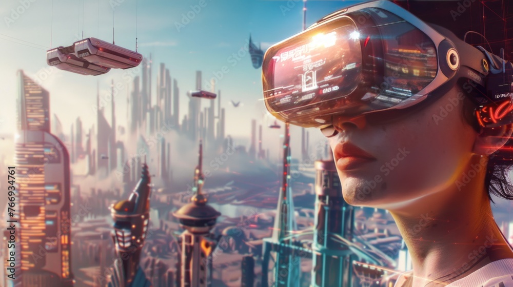 A visual narrative set in a futuristic metropolis, where a person ...