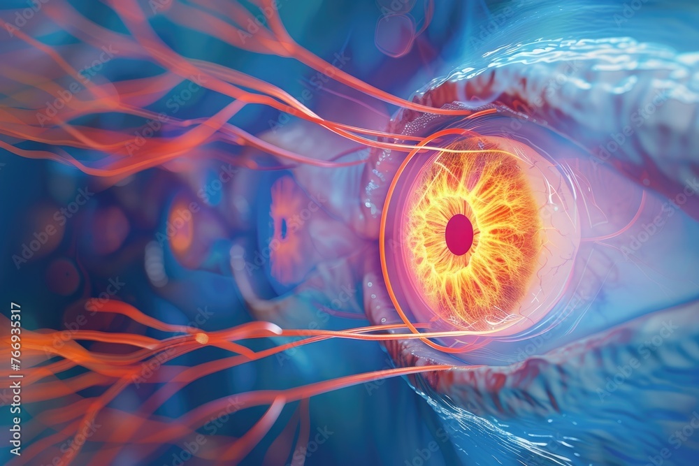 3D illustration of the optic disc, where the optic nerve meets the ...