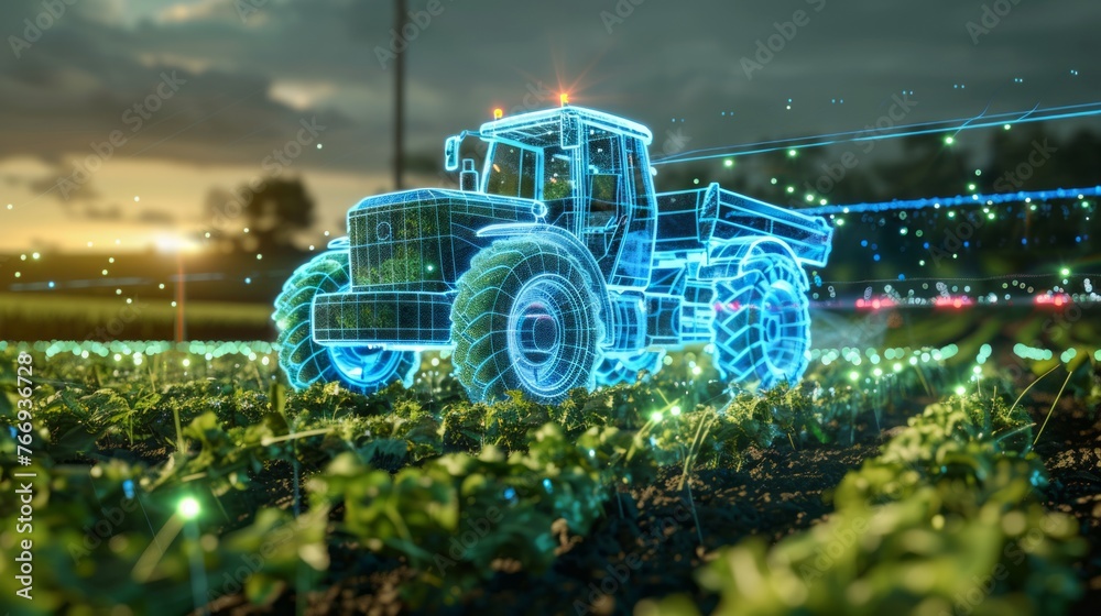 A stunning 3D visualization of Al-driven agriculture, featuring a ...