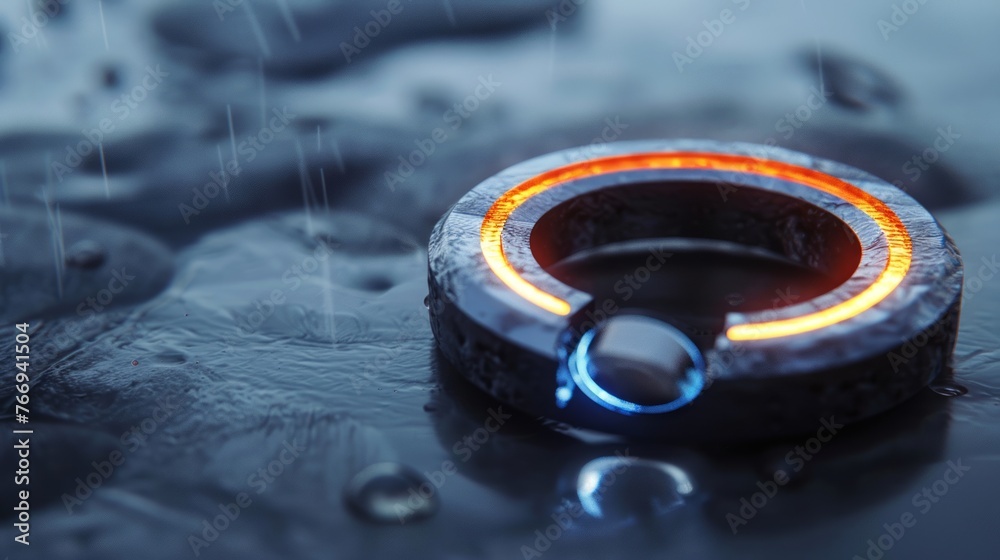 This 3D animation captures a futuristic, smart ring illuminated amidst ...