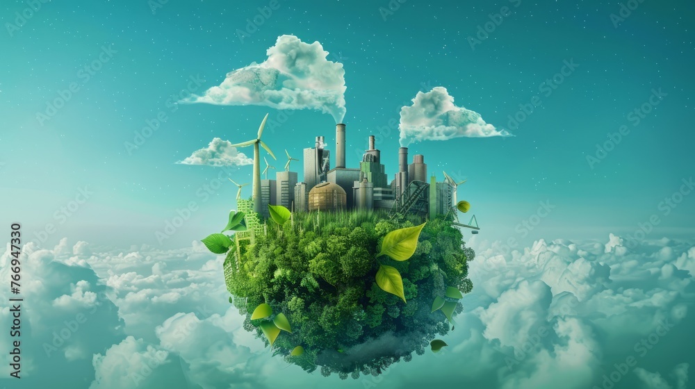 An eco-friendly 3D planet animation where greenery and renewable energy ...