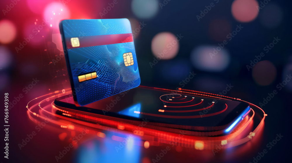 A 3D animation of a secure smartphone transaction with a digital ...