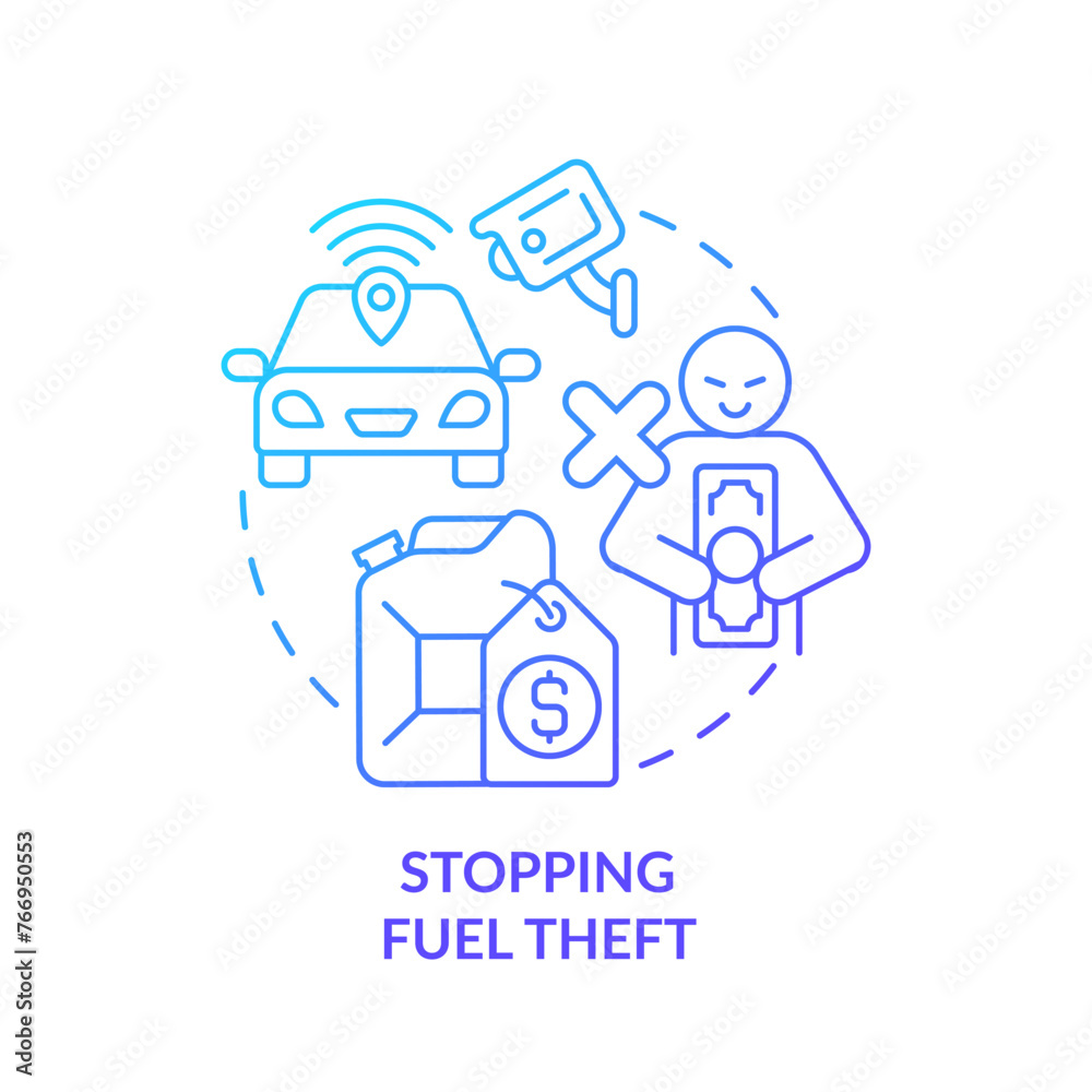 Fuel theft stopping blue gradient concept icon. Vehicle monitoring ...