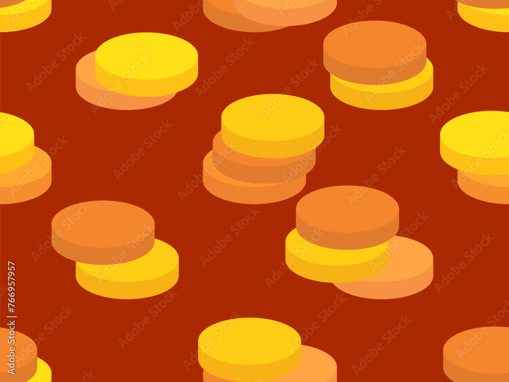Seamless pattern of gold coins in 3D style. Isometric stack of gold ...