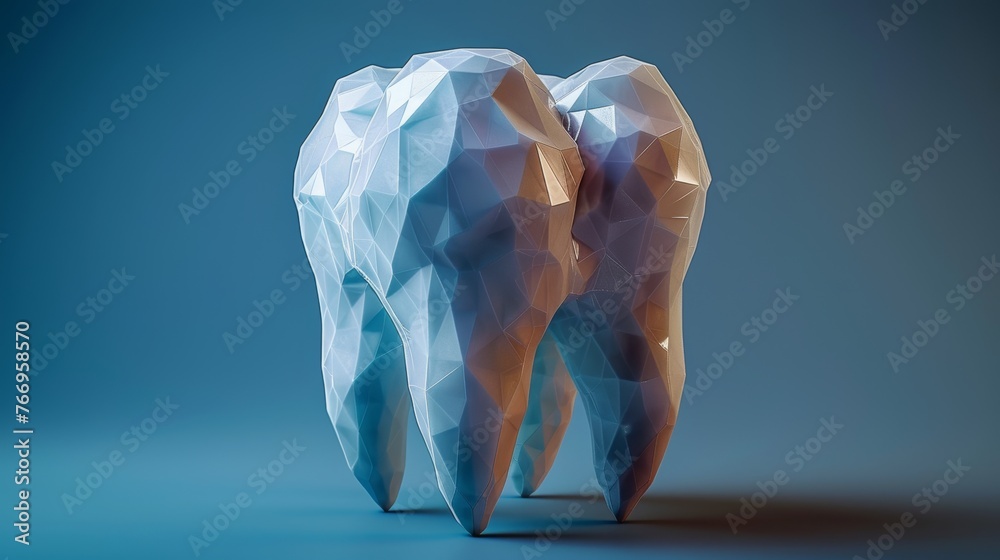 The design of a health tooth low poly landing page template. A 3D ...