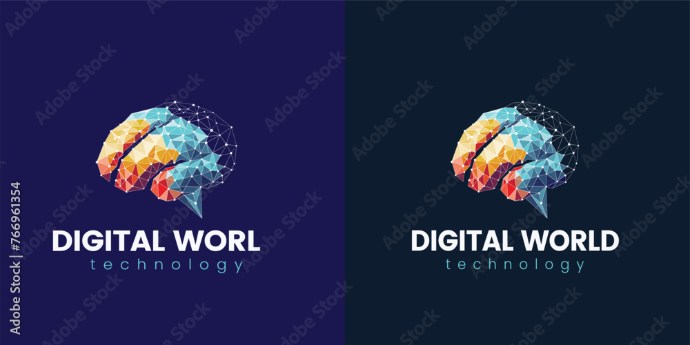 Two different colored logos for digital world technology. The blue logo ...