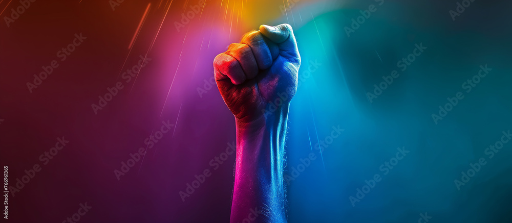 pride rights, a fist raised in the pride flag colors Stock Illustration ...