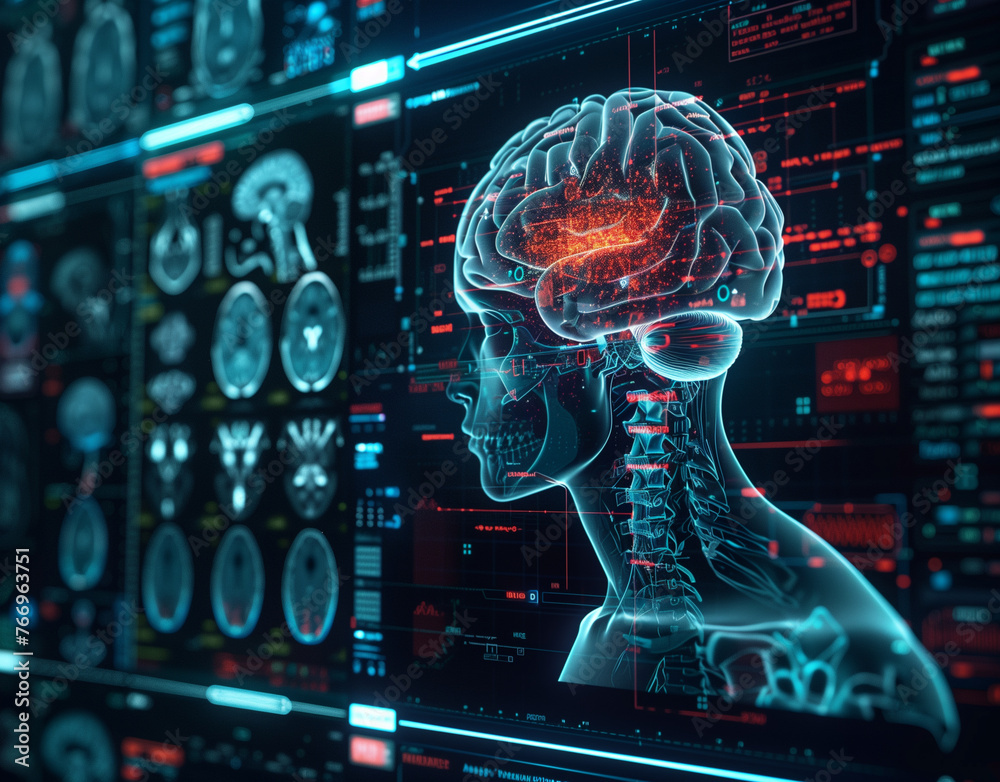 In-depth visualization of the brain and spinal cord with active areas ...