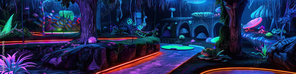 Glow in the Dark Mini Golf Wonderland: Putting through neon-lit courses ...