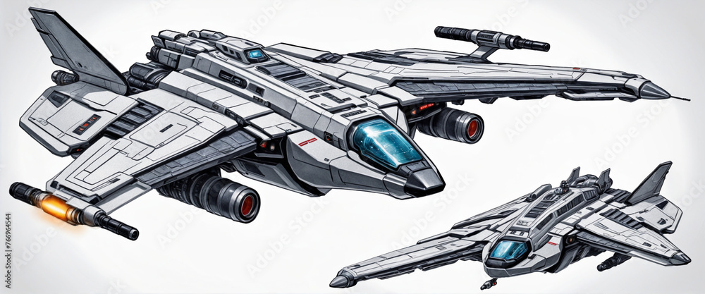Scifi battle cruiser, spaceship, battleship or gunship ink and water ...