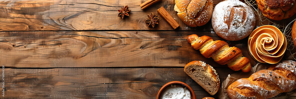 Rustic bakery concept . wooden background . Modern cover header ...