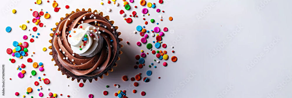 Tasty cupcake for New Year . Modern cover header background banner with ...