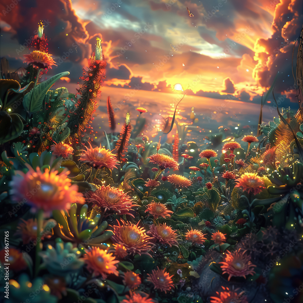 Alien biome, exotic flora, robotic terraformer, moral dilemma, distant ...