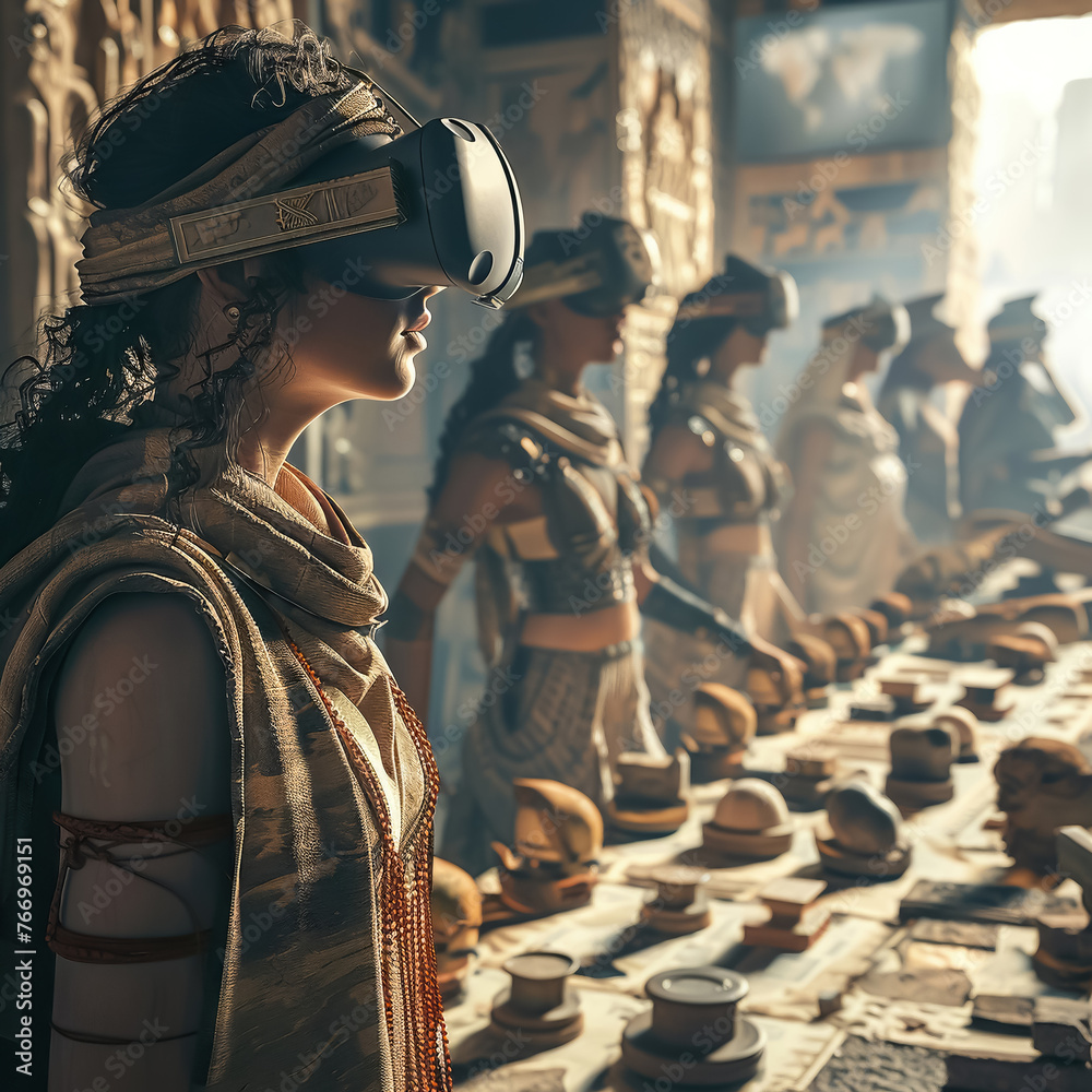 Virtual reality lab with students exploring ancient ruins guided by an ...