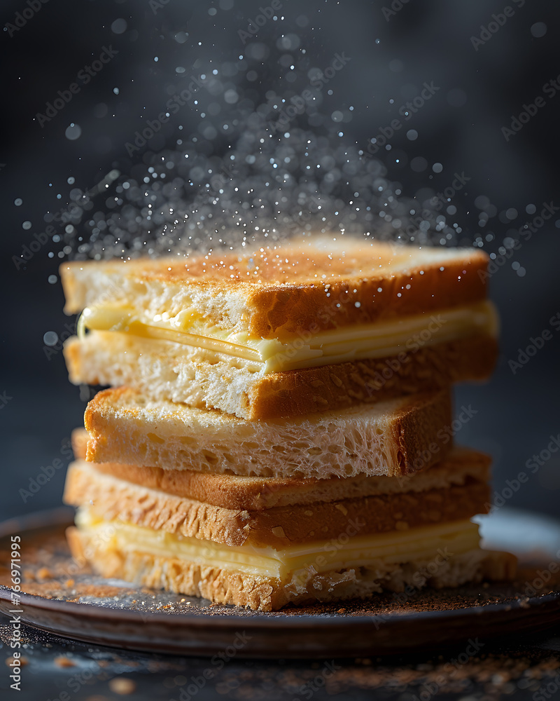 Stacked grilled cheese sandwich with perfectly melting cheese and a ...