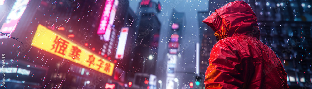 Cyberpunk Hacker, Neon Jacket, Tech-savvy rebel, Exploring a neon-lit ...