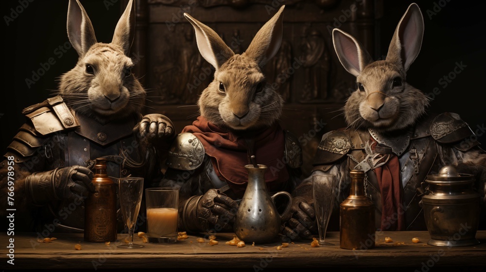 Armored rabbits camaraderie over drinks ai generated anthropomorphic ...