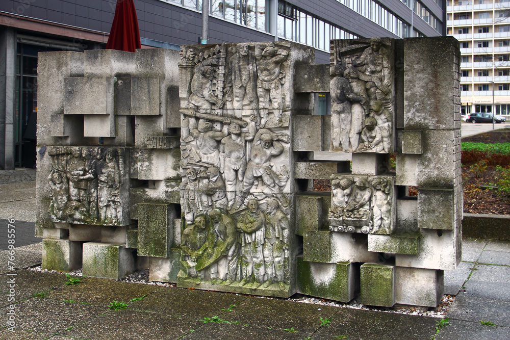 Chemnitz, Germany - March 23, 2024: The stele ensemble Lob des Lernens ...