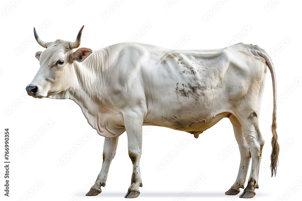 Indian brahman cattle cow standing isolated on white background, side ...