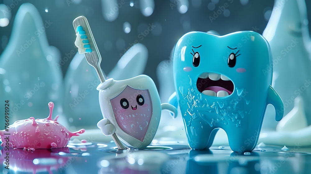 Create a detailed image of a tooth character holding a shield and sword ...