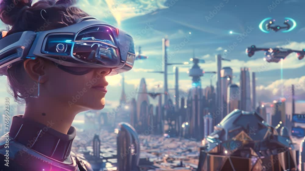 A visual narrative set in a futuristic metropolis, where a person ...