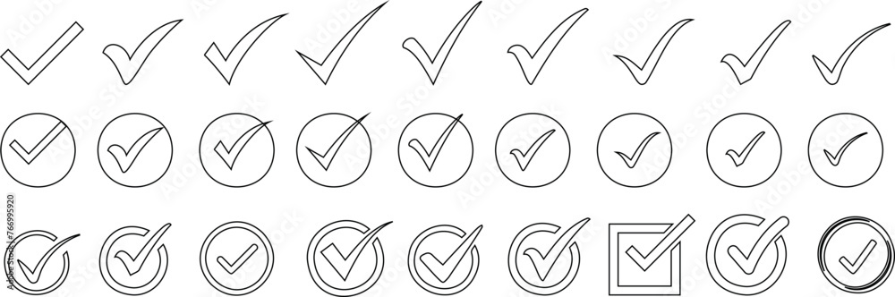Checkmark collection, tick icon vector illustration, various styles ...