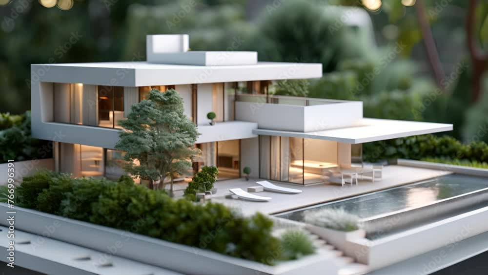 This 3D architectural mock-up presents a modern house design with ...