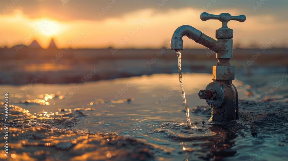 Faucet with no running water because of drought and water shortage ...