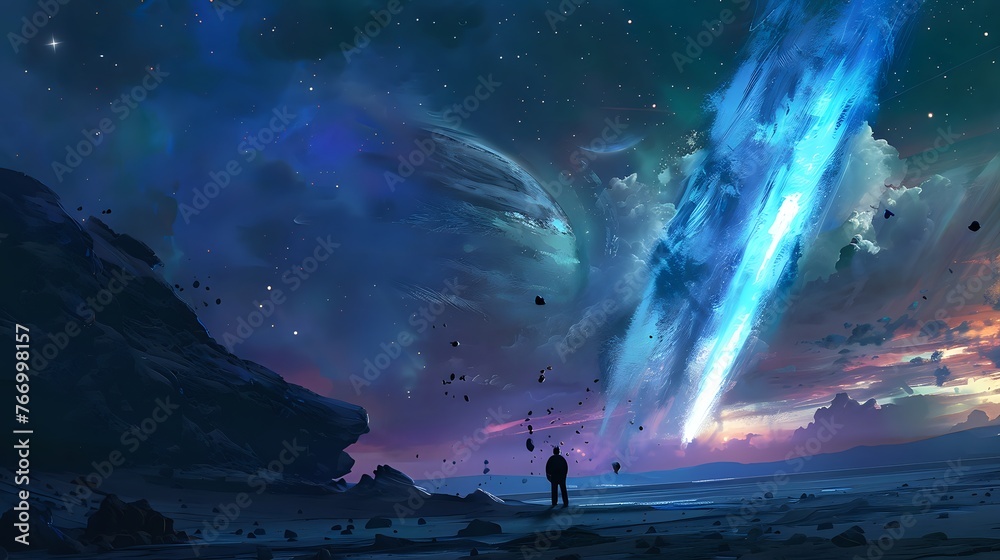 Landfall Threat: Gigantic Comet Approaches Earth's Landmasses Stock ...