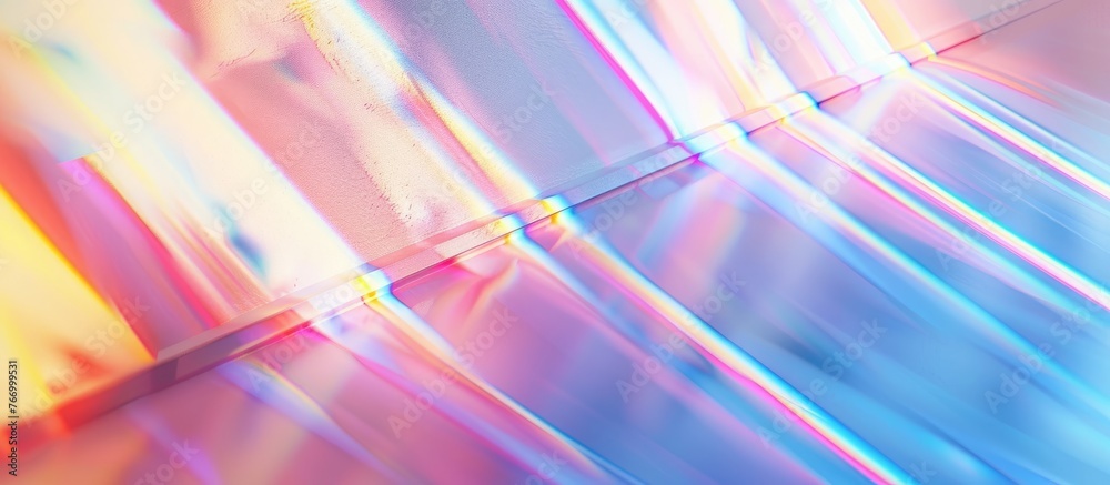 Blurry rainbow light refraction texture is applied as an overlay effect ...