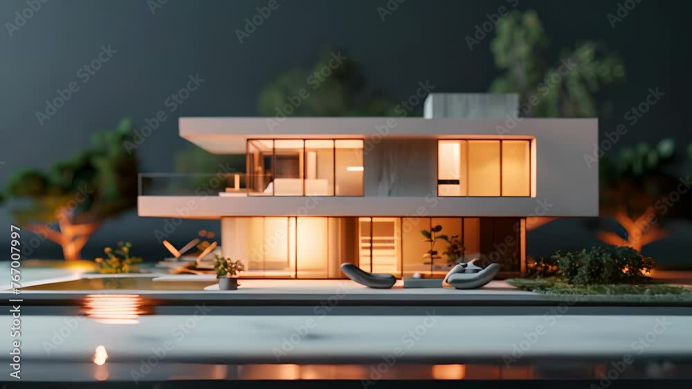 This 3D architectural mock-up presents a modern house design with ...