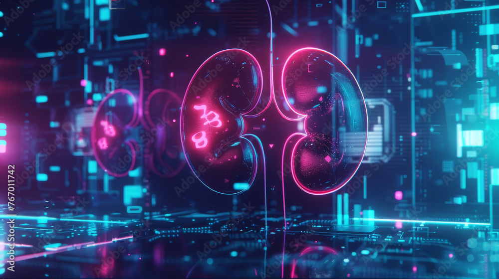 Dark 3d futuristic model of human kidneys, nephrology healthcare ...