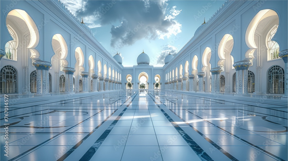 White model of the Royal Palace, Rectangle of white walls and arched ...