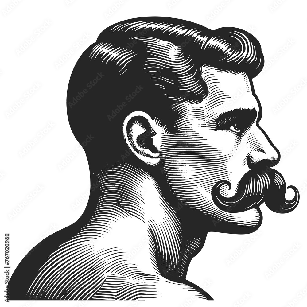 Old fashioned gentleman with mustache beard sketch engraving generative ...