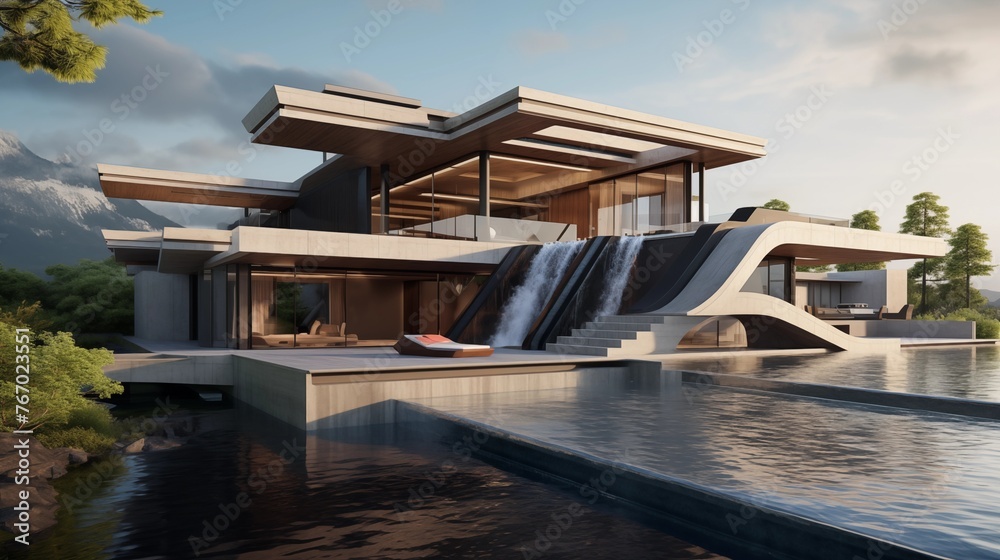 Bold ultramodern home with soaring cantilevered roof overhang ...