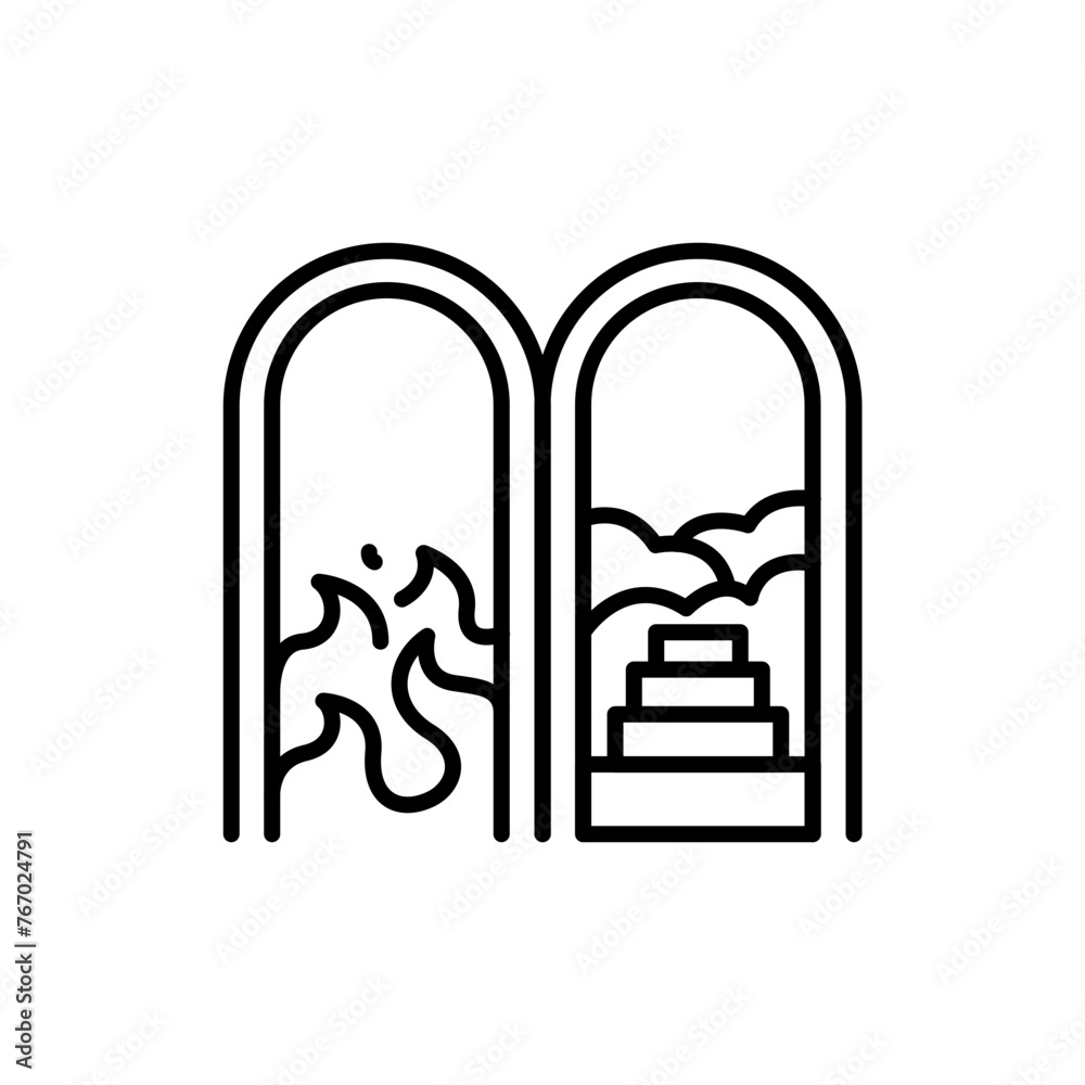 Hell and heaven gate outline icons, minimalist vector illustration ...